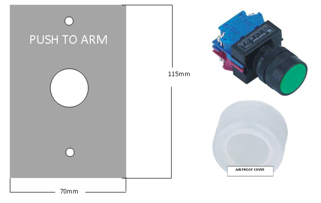 SS Plate (Custom Wording “Push To Arm” In White) With Green Shroud Push ...