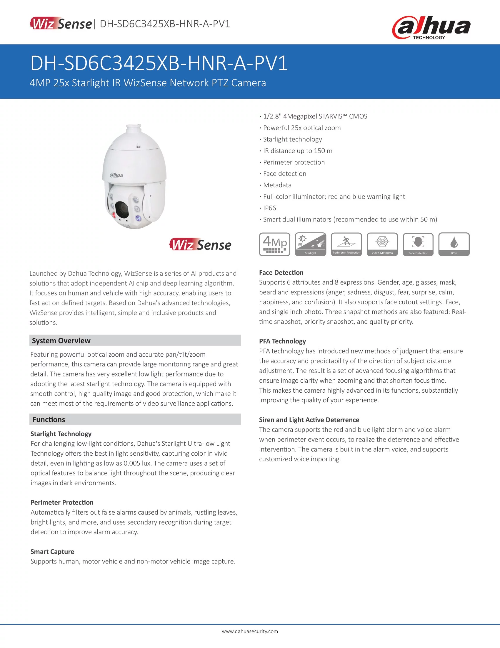 Dahua 4MP 25x Starlight IR WizSense Series Network PTZ Camera DH ...