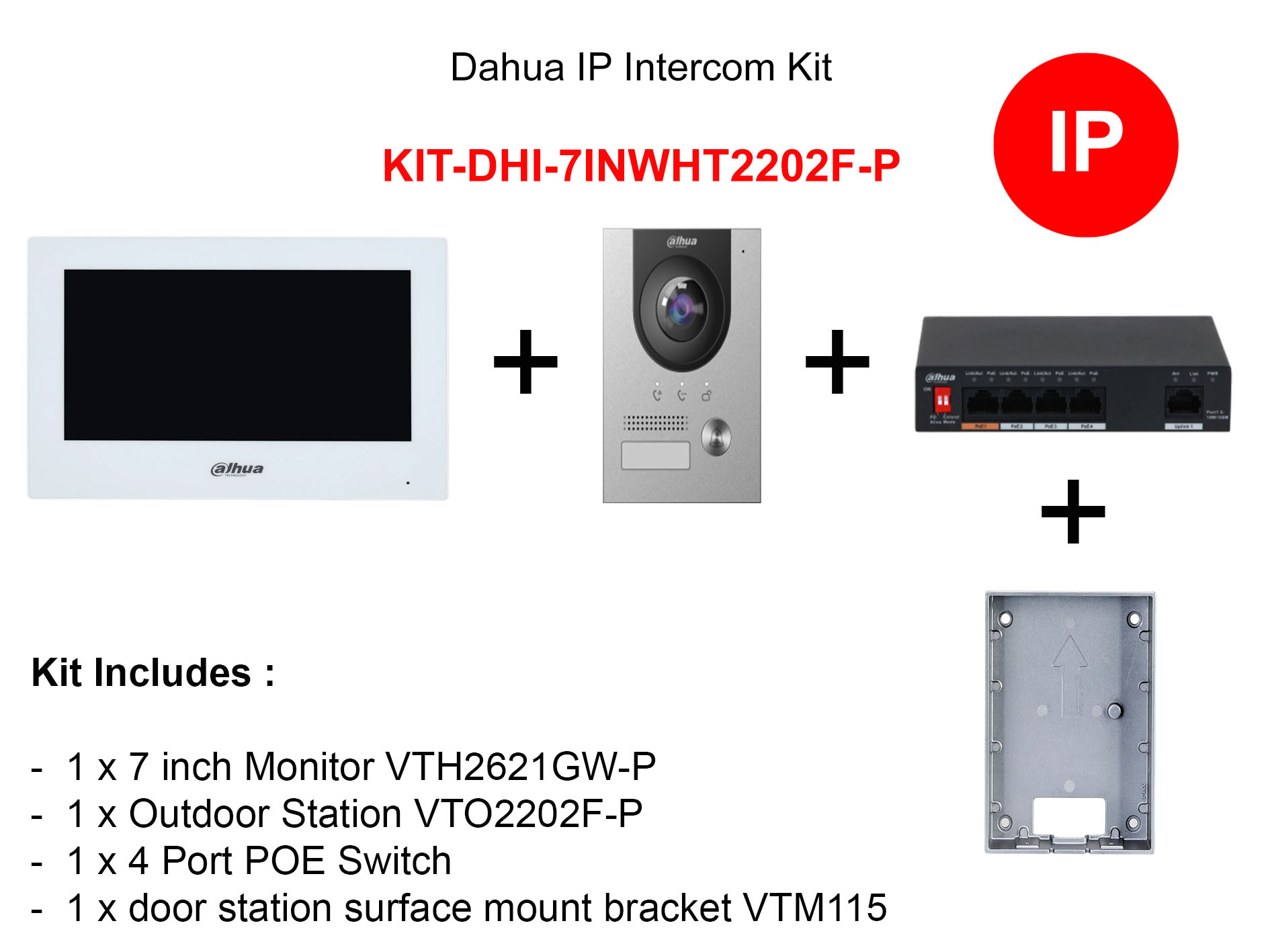 Dahua IP Intercom Kit 5 KIT-DHI-7INWHT2202F-P