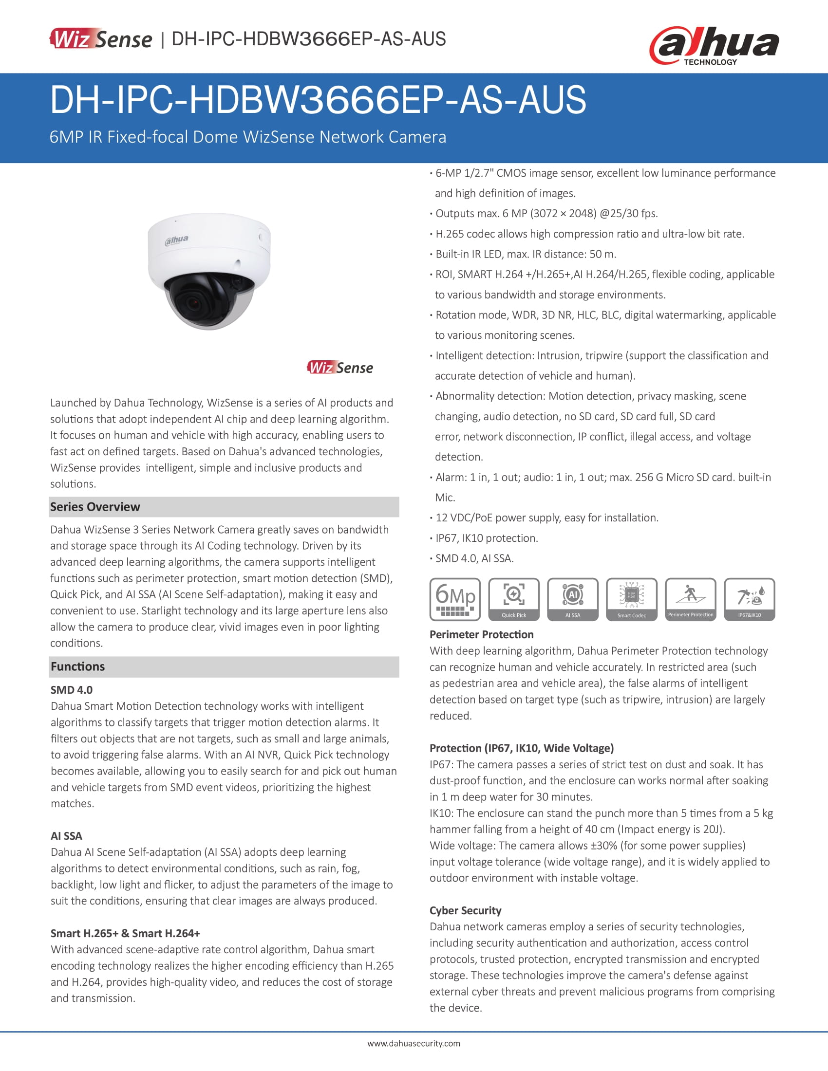 Dahua 6MP WizSense Fixed Starlight Dome - Alarm Expert