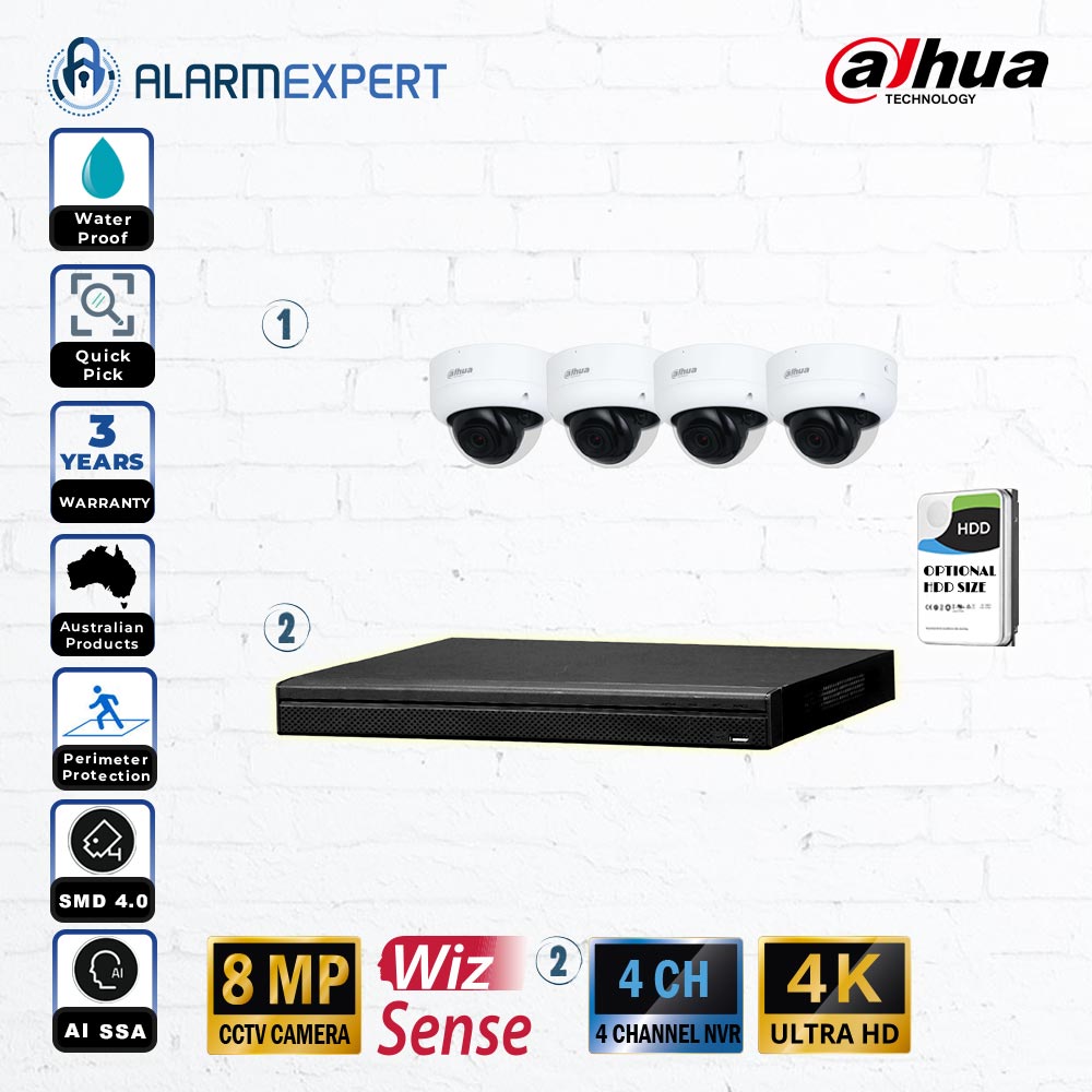 Dahua 4 x 8MP (4K) WizSense Motorised Starlight Dome Bundle Kit with ...